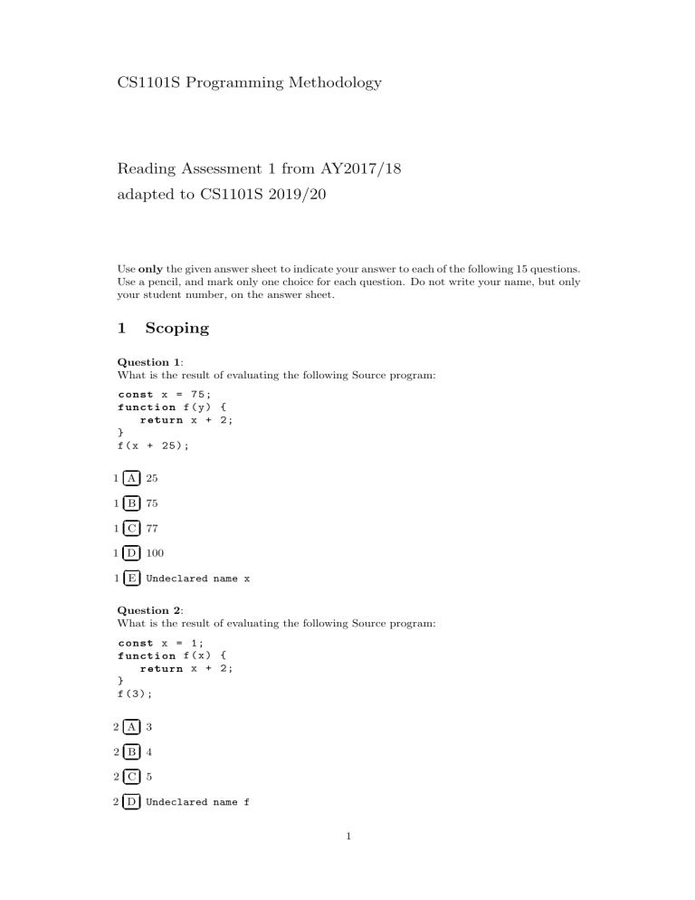 CS1101S Programming Methodology Reading Assessment