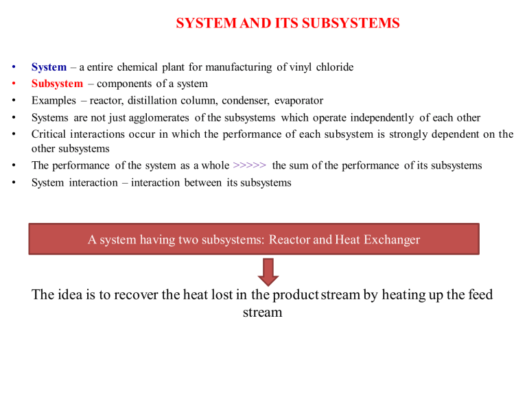 System & Subsystem Analysis: Chemical Engineering Design