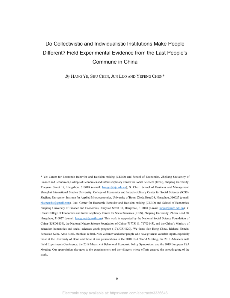Collectivism vs. Individualism: Field Experiment in China
