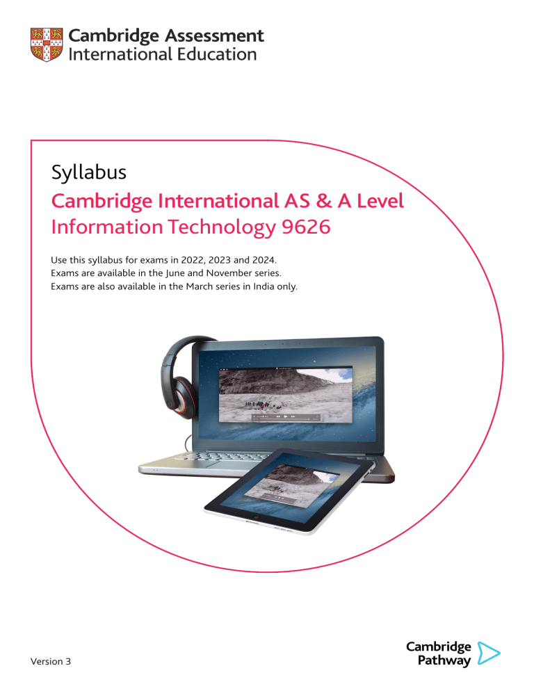 Cambridge AS & A Level Information Technology 9626 Syllabus 2022-2024