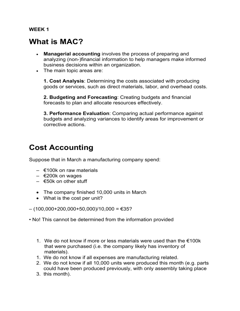 Managerial Accounting: Cost Analysis, Budgeting & Job Order Costing