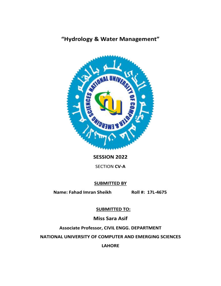 Hydrology & Water Management: University Submission Cover Page 2022