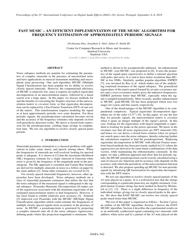 FAST MUSIC Algorithm for Frequency Estimation of Periodic Signals