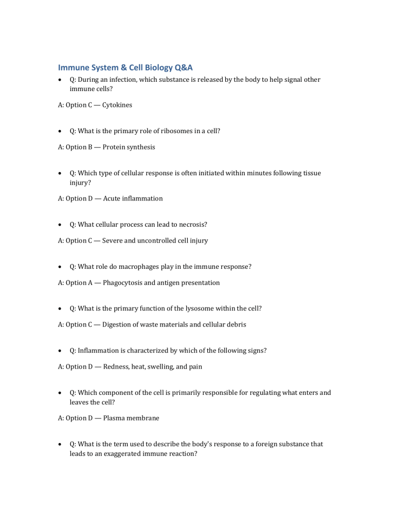 Immune System & Cell Biology Q&A | Biology Quiz & Study Guide