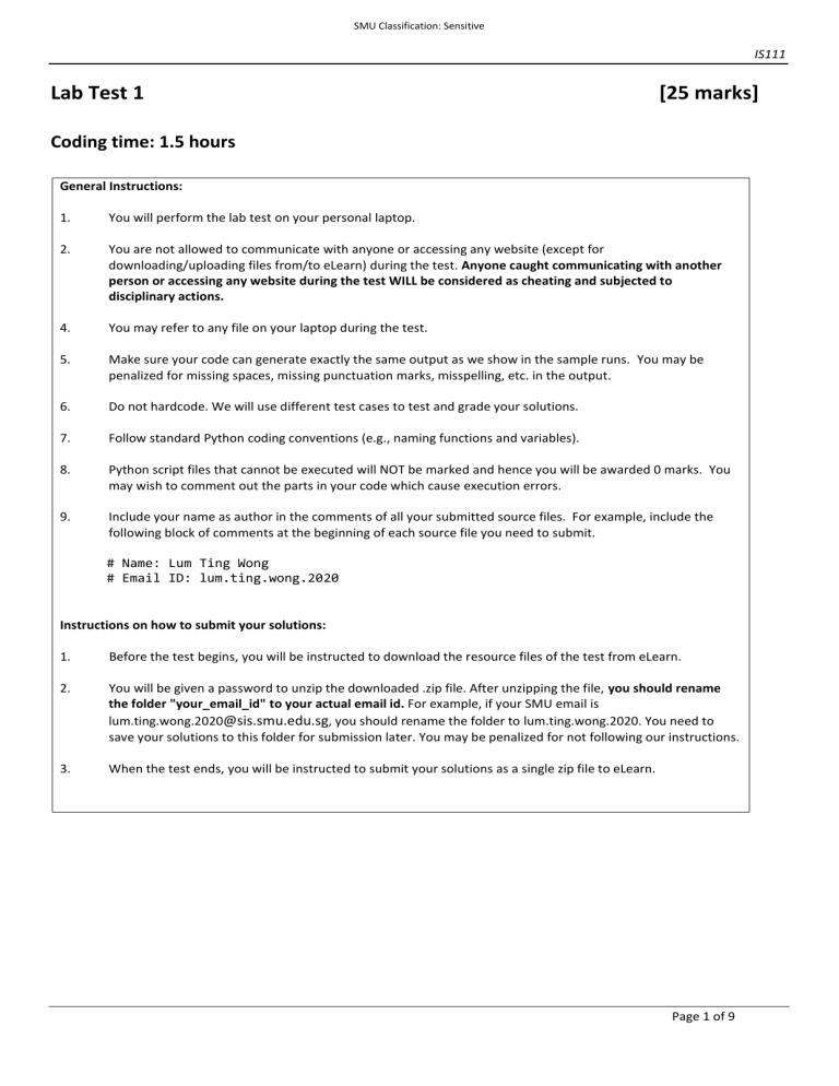 SMU IS111 Lab Test 1: Python Coding Fundamentals & Problem Solving