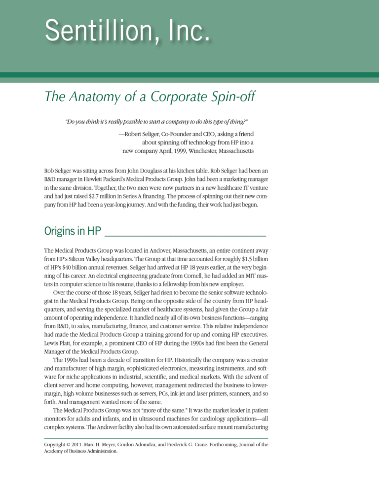 HP Medical Products Group: Healthcare IT Integration & Corporate Spin-off