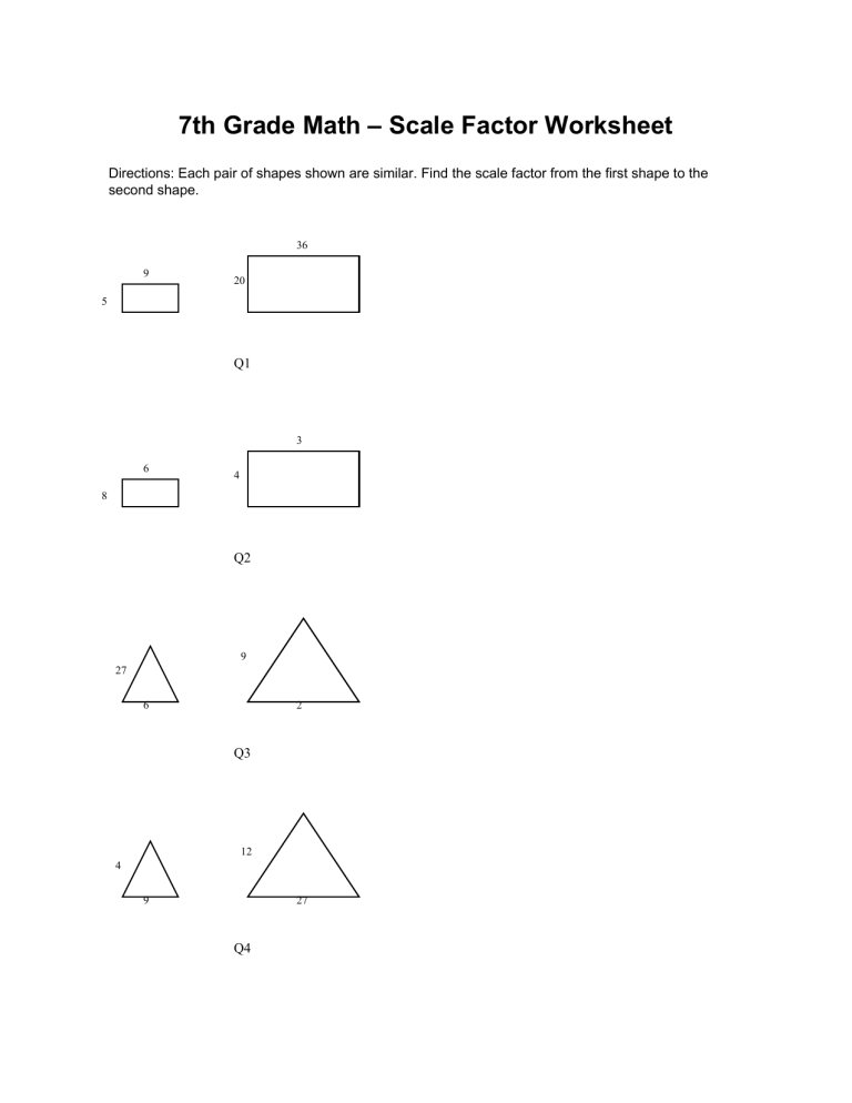 7th Grade Math Scale Factor Worksheet - Similar Shapes Practice