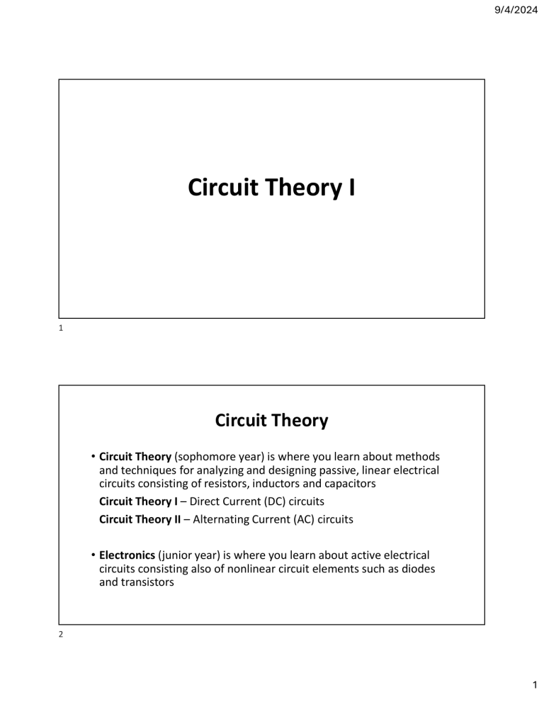 Circuit Theory I: Direct Current (DC) Circuits & Electrical Fundamentals