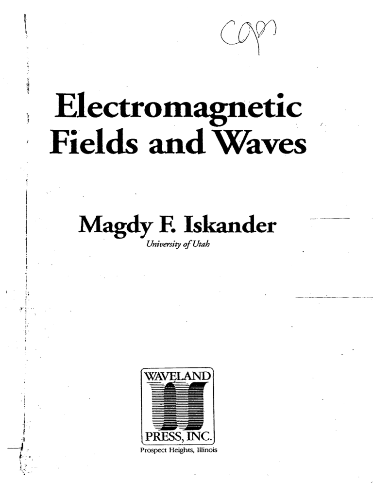 Electromagnetic Fields and Waves Textbook by Magdy F. Iskander