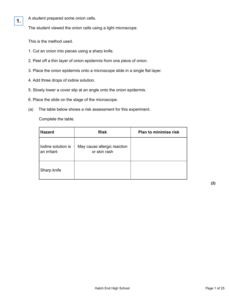 Biology Exam: Onion Cells, Microscopy, Osmosis & Active Transport