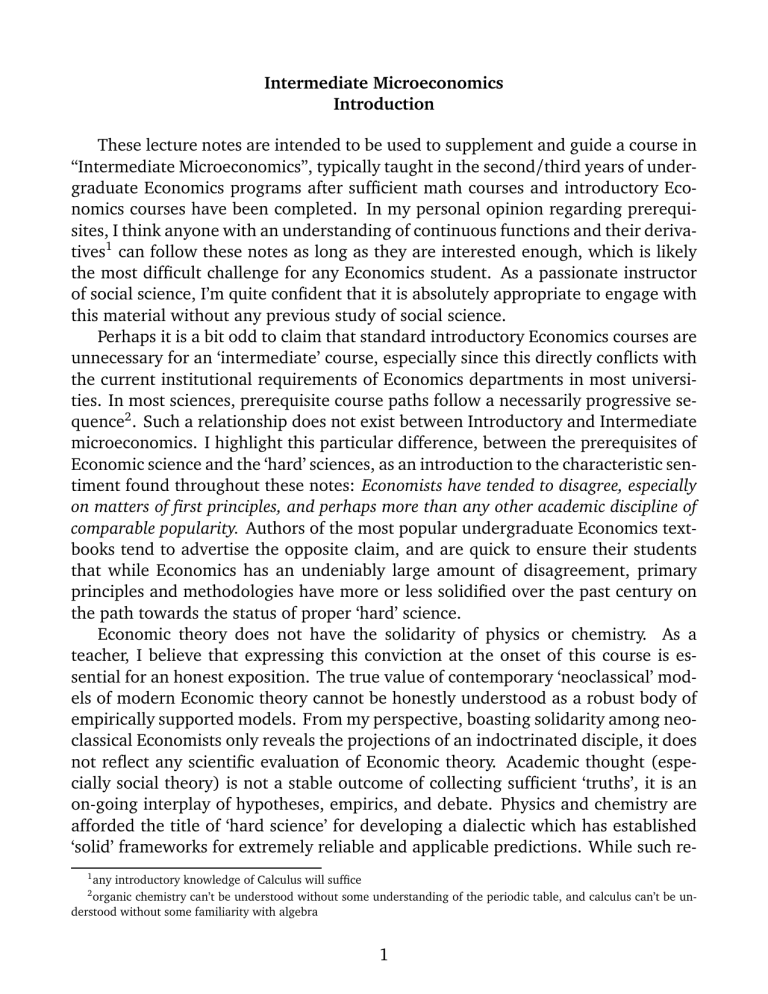 Intermediate Microeconomics Lecture Notes