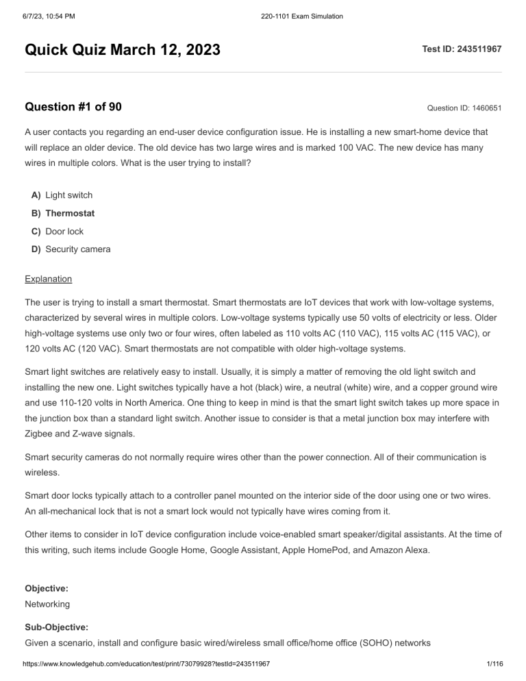 CompTIA A+ Exam Simulation: Networking & Hardware