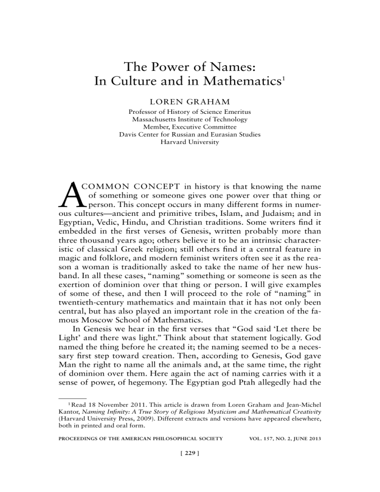 The Power of Names in Culture and Mathematics