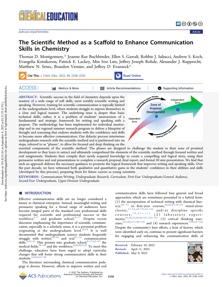 Sci Method as Scaffold for Chem Communication Skills