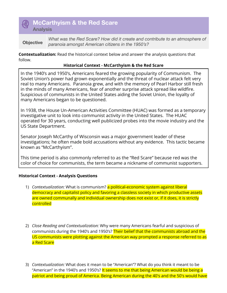 McCarthyism & Red Scare: Analysis & Primary Sources