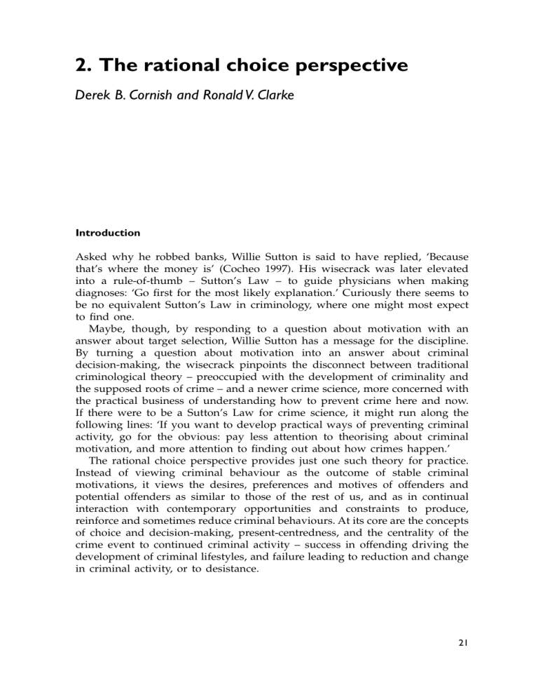 Rational Choice Perspective in Criminology: History & Prevention