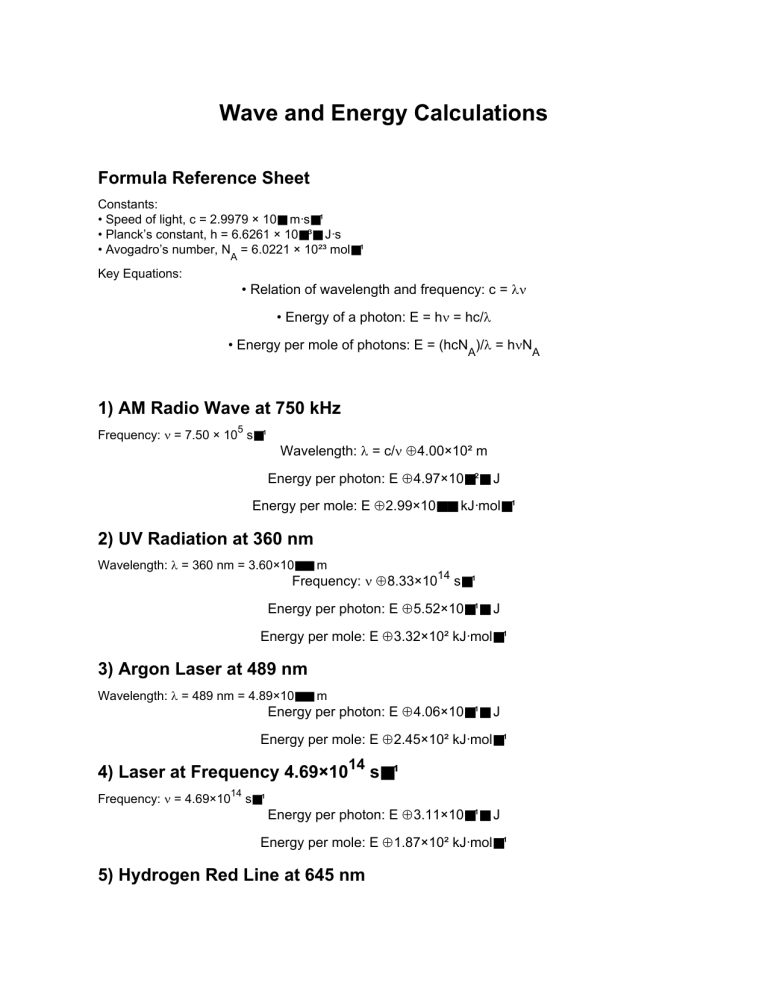 Wave and Energy Calculations: Formulas, Constants & Examples