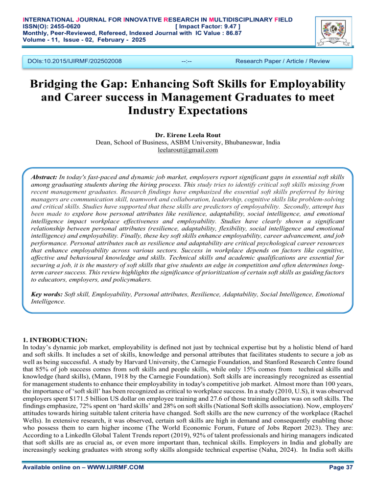 Enhancing Soft Skills for Management Graduates: Employability & Career ...