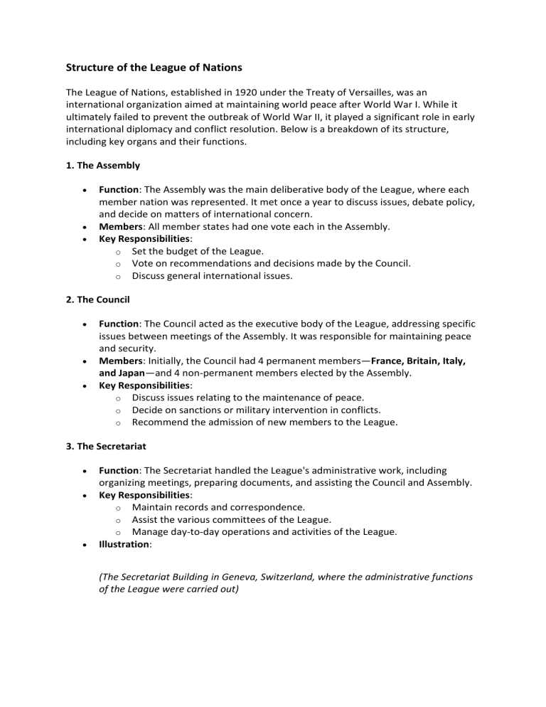 League of Nations: Structure, Successes, and Failures
