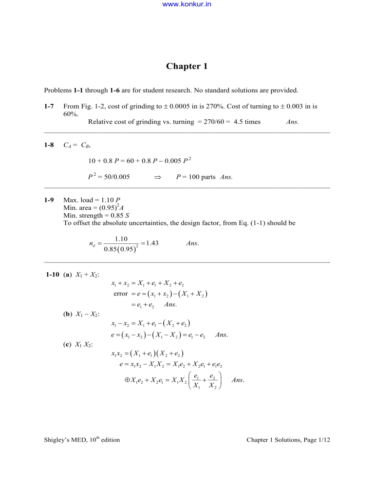 Shigley's MED 10th Ed. Chapter 1 Solutions: Engineering Design Problems