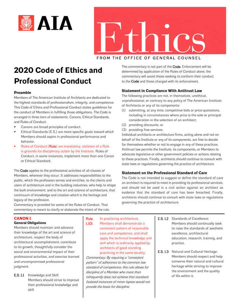 2020 AIA Code of Ethics & Professional Conduct for Architects