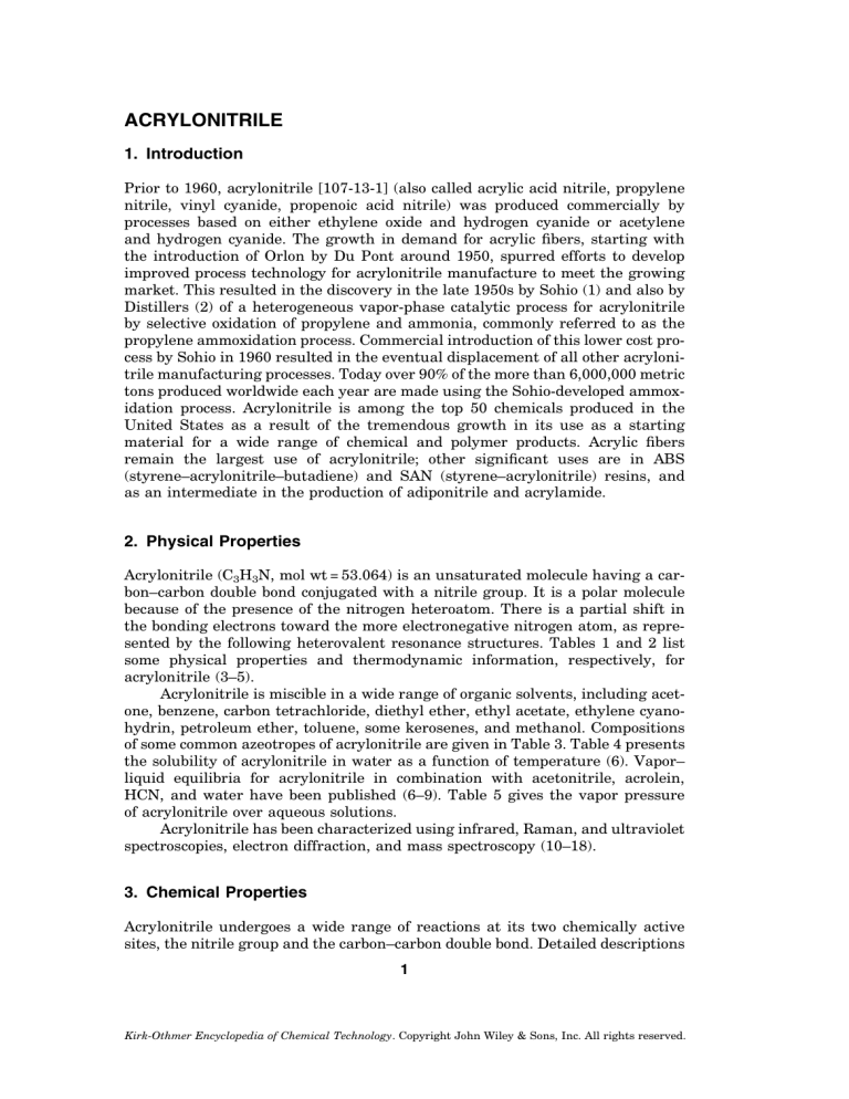 Acrylonitrile: Properties, Production, and Uses