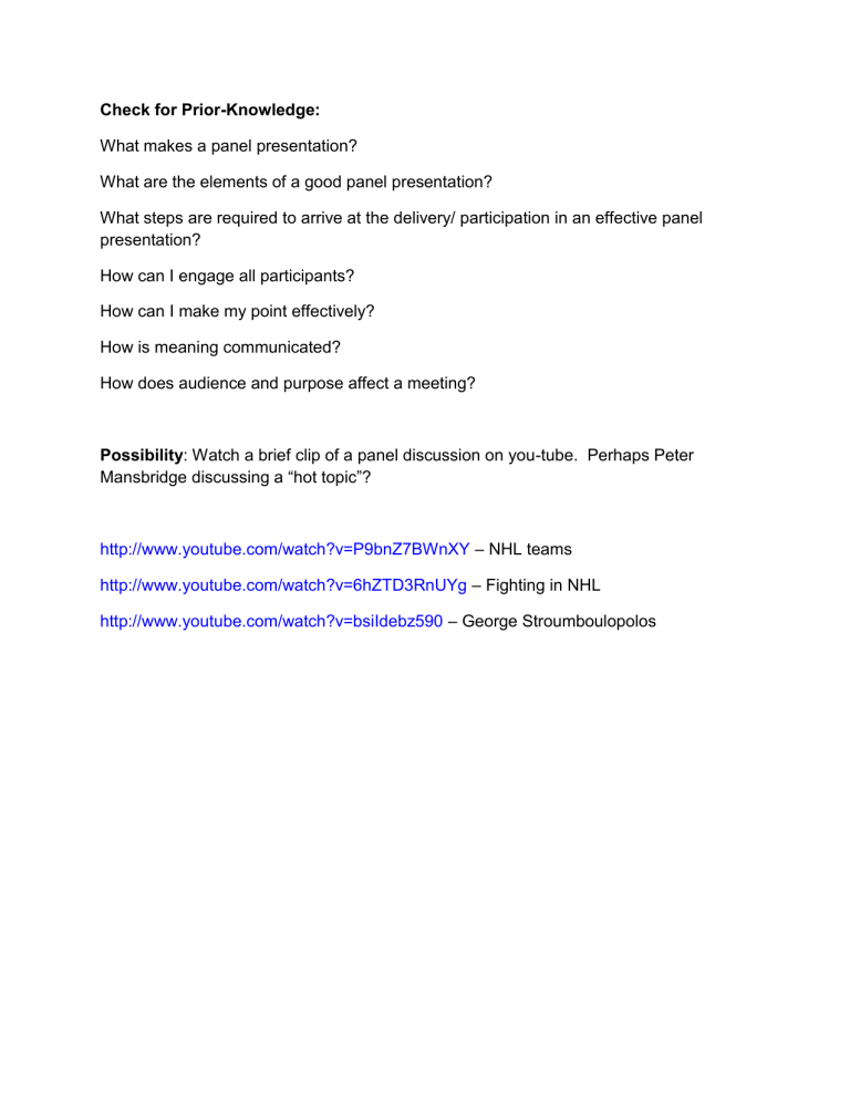 Panel Presentation Assignment: ELA A30
