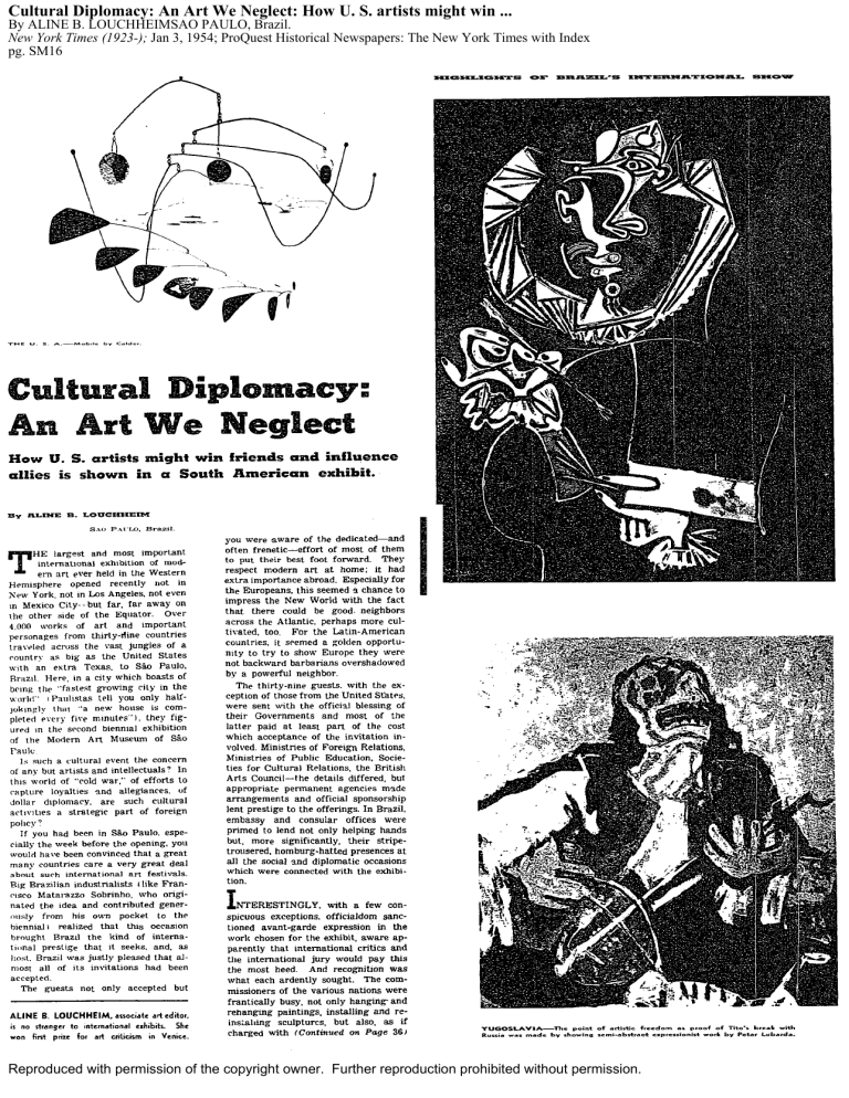 Cultural Diplomacy: Art, US Artists, South America