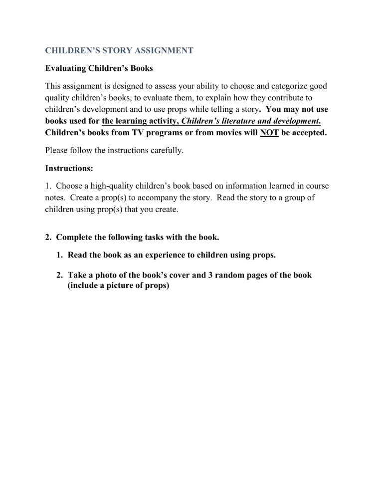 Children's Book Evaluation Assignment