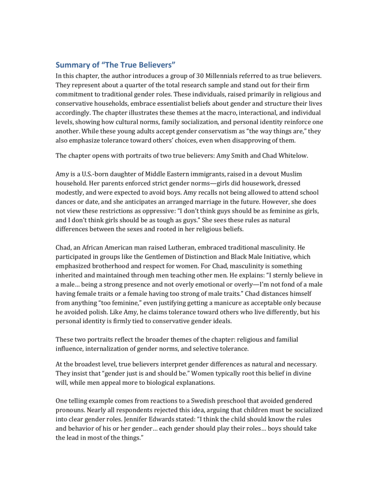 Millennials & Traditional Gender Roles: A Summary of 'The True Believers'
