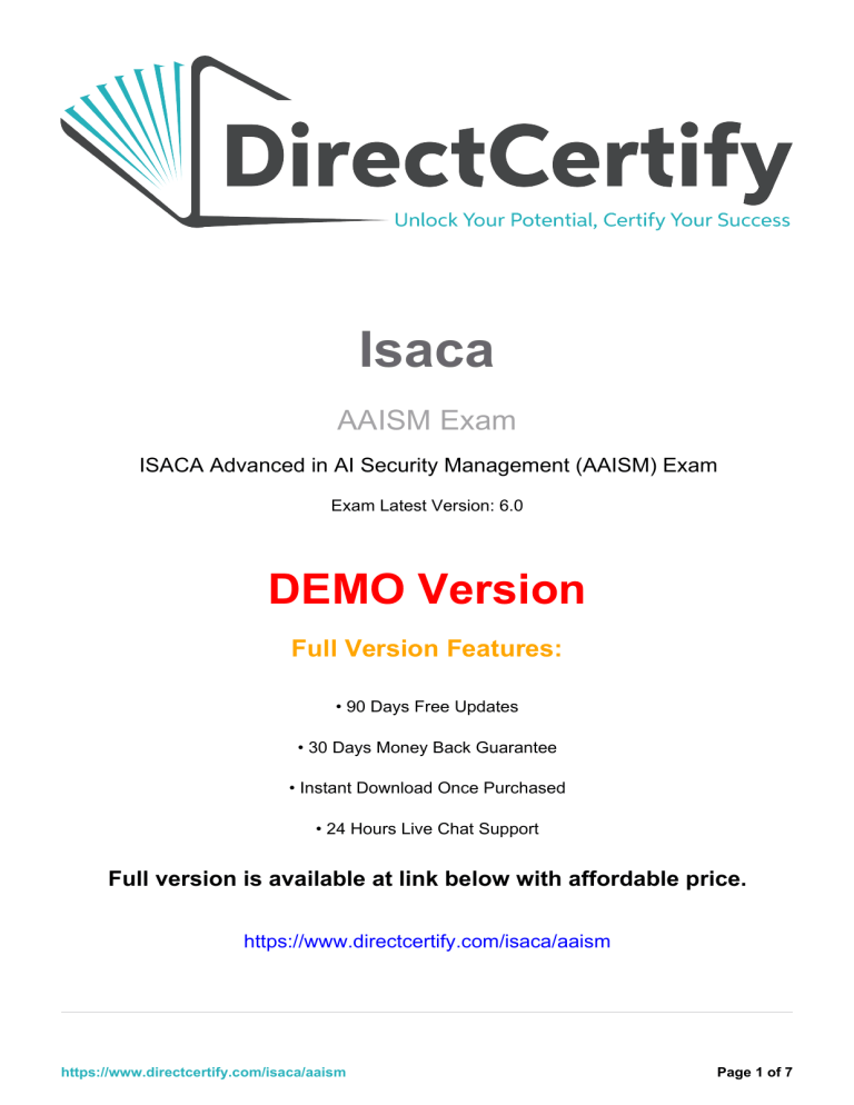 ISACA AAISM Exam: Sample Questions & Answers