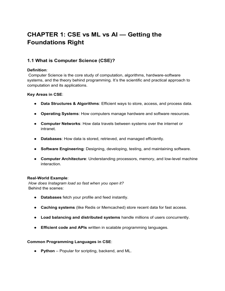 CSE vs ML vs AI: Foundations & Generative AI Overview