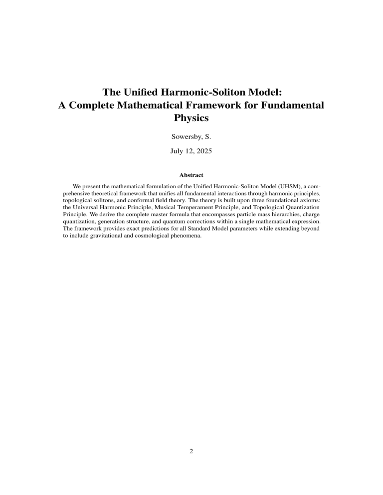 Unified Harmonic-Soliton Model: A Complete Physics Framework