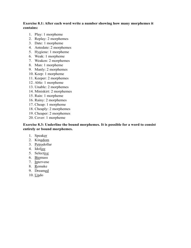 Morphology Exercise: Identifying Morphemes