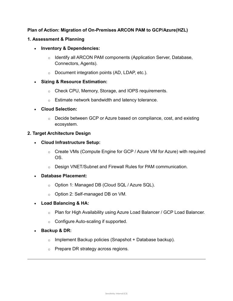 ARCON PAM Migration Plan: On-Premises to GCP/Azure Cloud