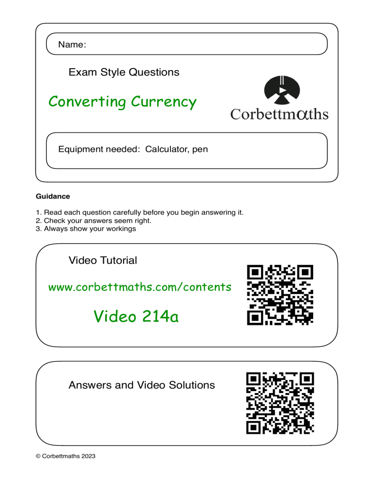Converting Currency Exam Style Questions - Corbettmaths (2023)