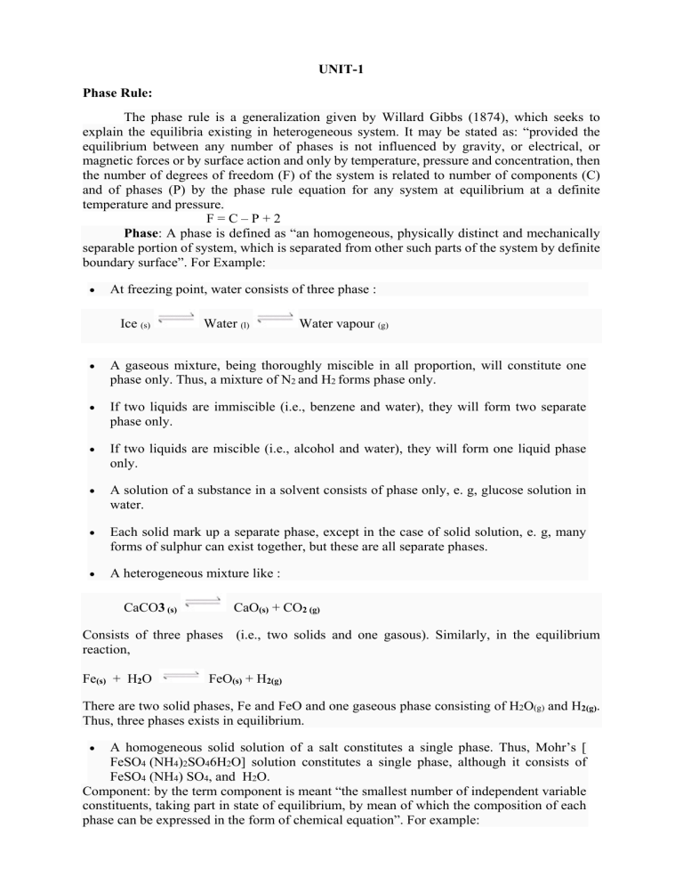 Phase Rule: Gibbs' Generalization in Chemical Thermodynamics