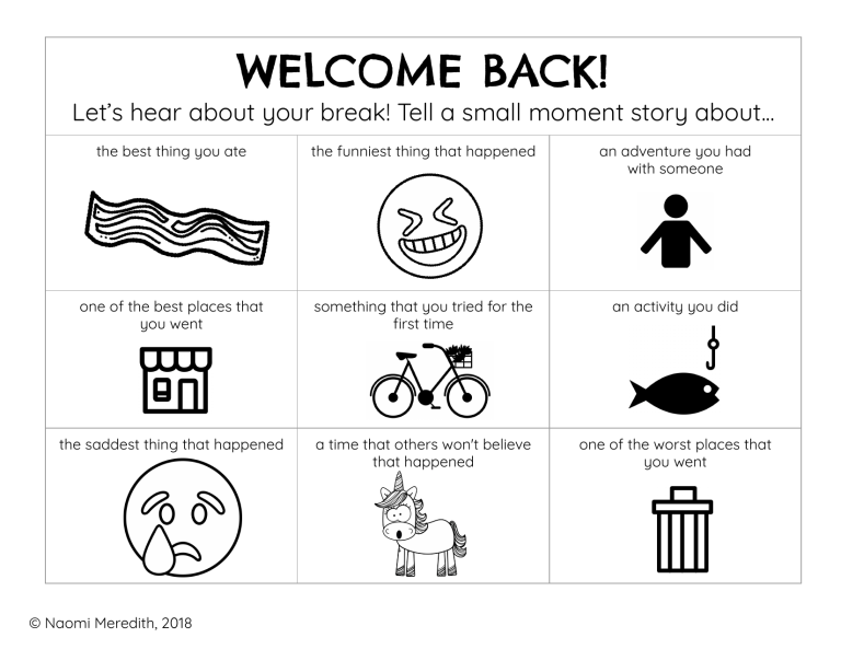 Welcome Back! Break Story Writing Prompts for Elementary Students