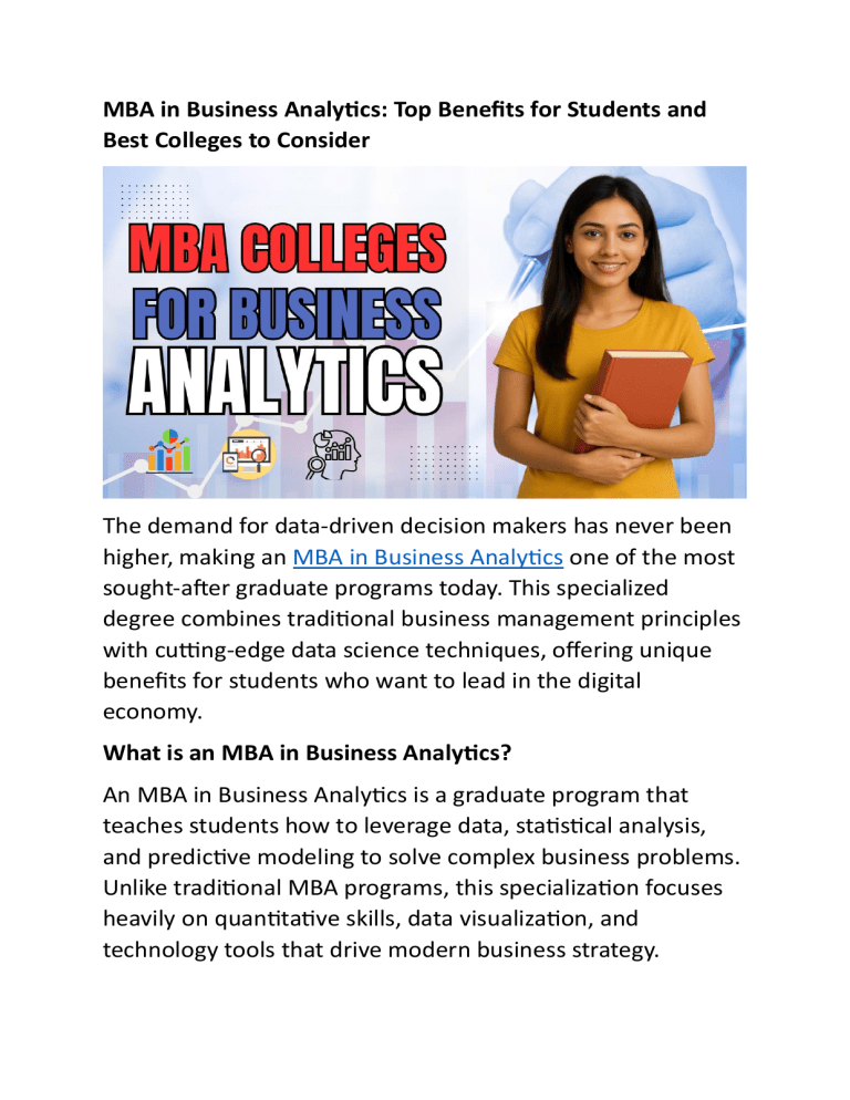 MBA in Business Analytics: Top Benefits, Best Colleges & Career Guide