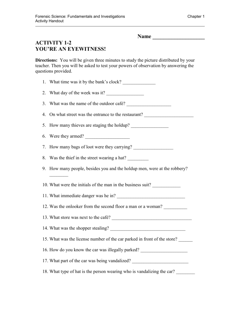 Forensic Science Eyewitness Activity: Observation Skills Test