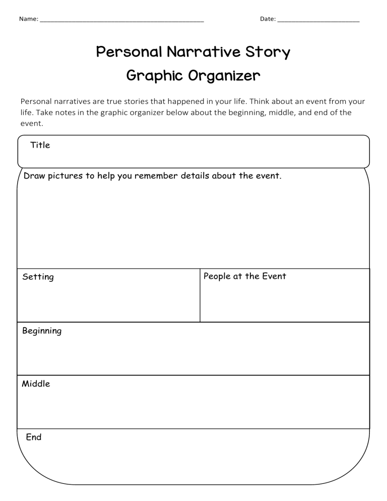 Personal Narrative Story Graphic Organizer | Writing Planner