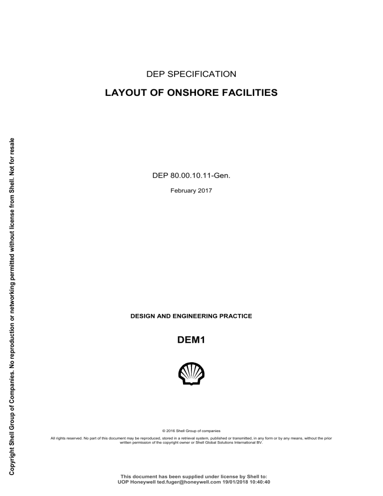 Shell DEP 80.00.10.11-Gen: Layout of Onshore Facilities Design Practice