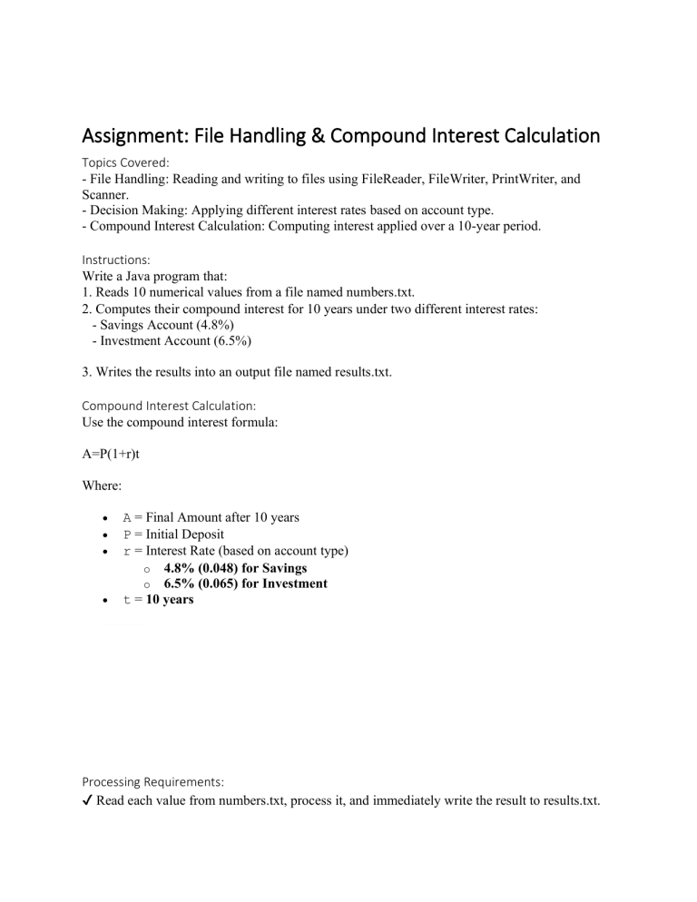 Java File Handling & Compound Interest Assignment