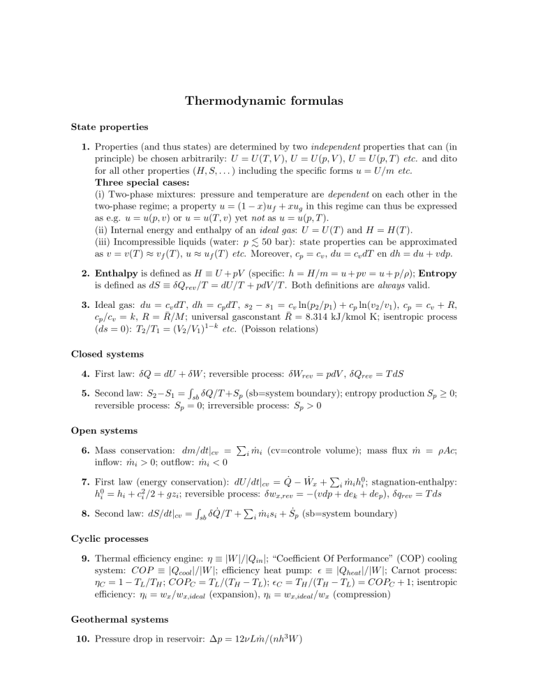 Thermodynamics Formulas Sheet: Key Equations & Concepts