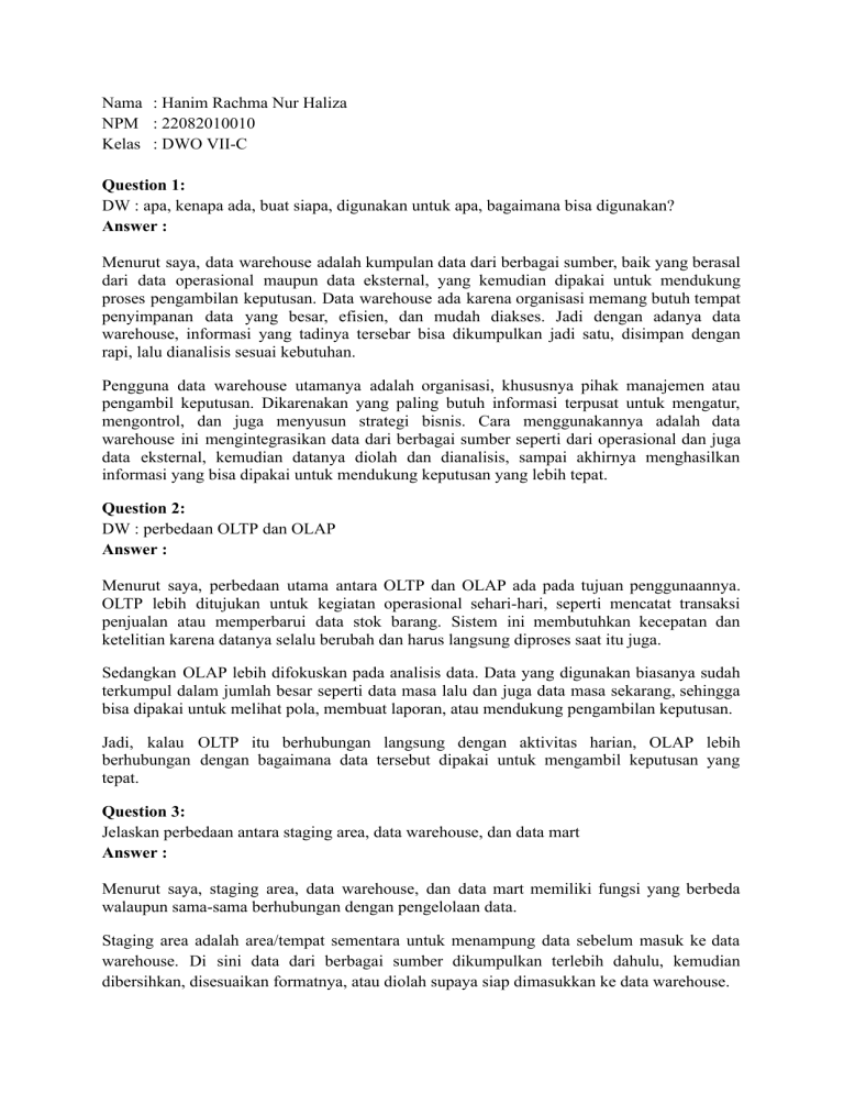 Konsep Data Warehousing: OLTP vs OLAP, Data Mart