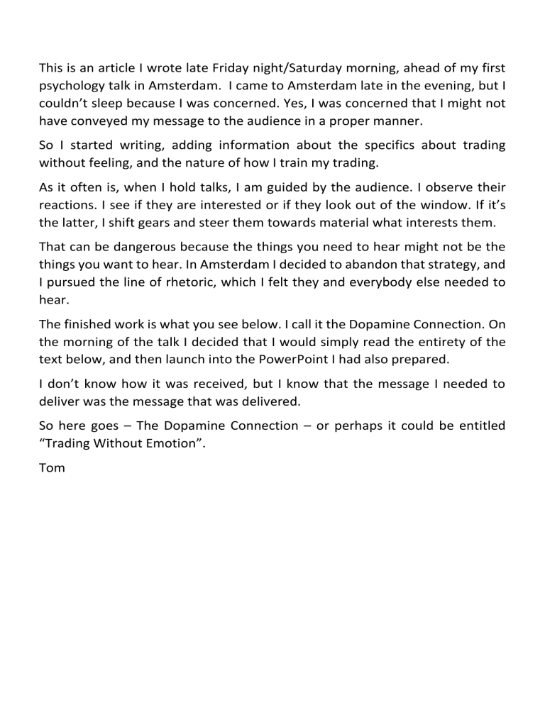 The Dopamine Connection: Trading Without Emotion & Self-Help Psychology