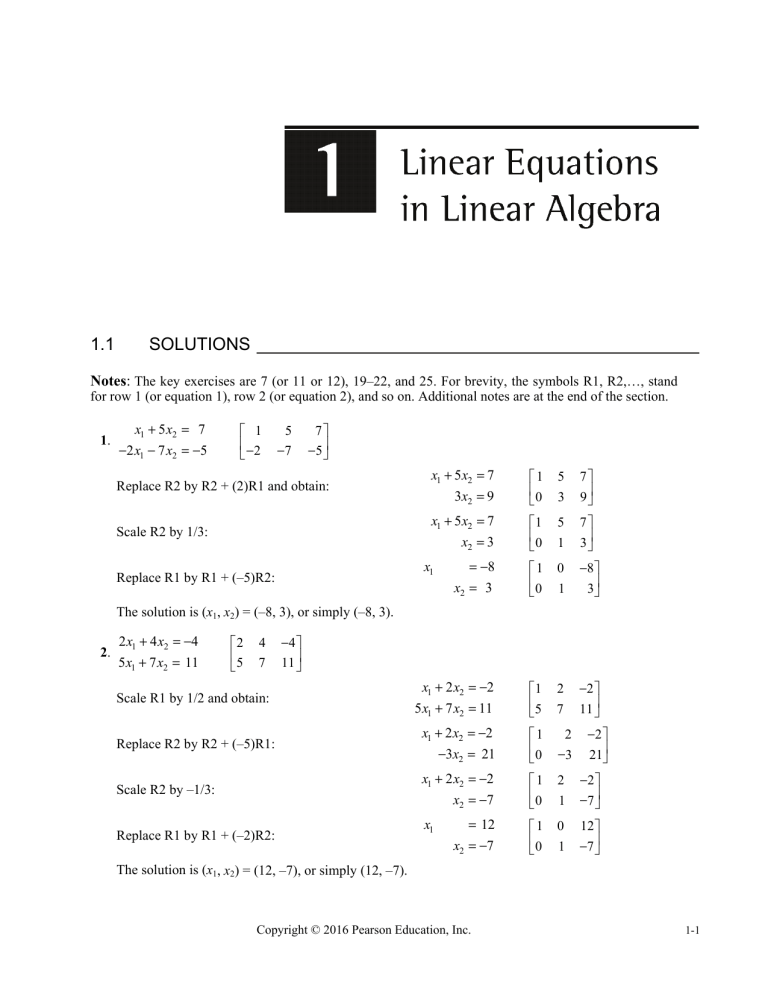 Linear Algebra Solutions: Systems of Equations & Row Operations