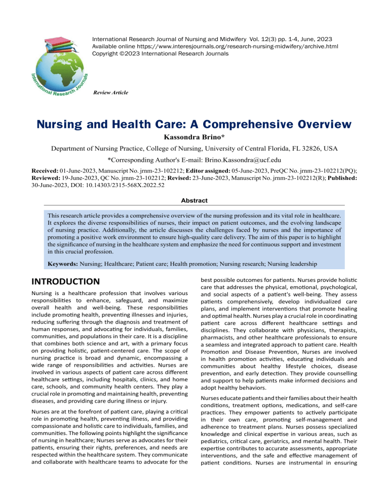 Nursing & Healthcare: A Comprehensive Review