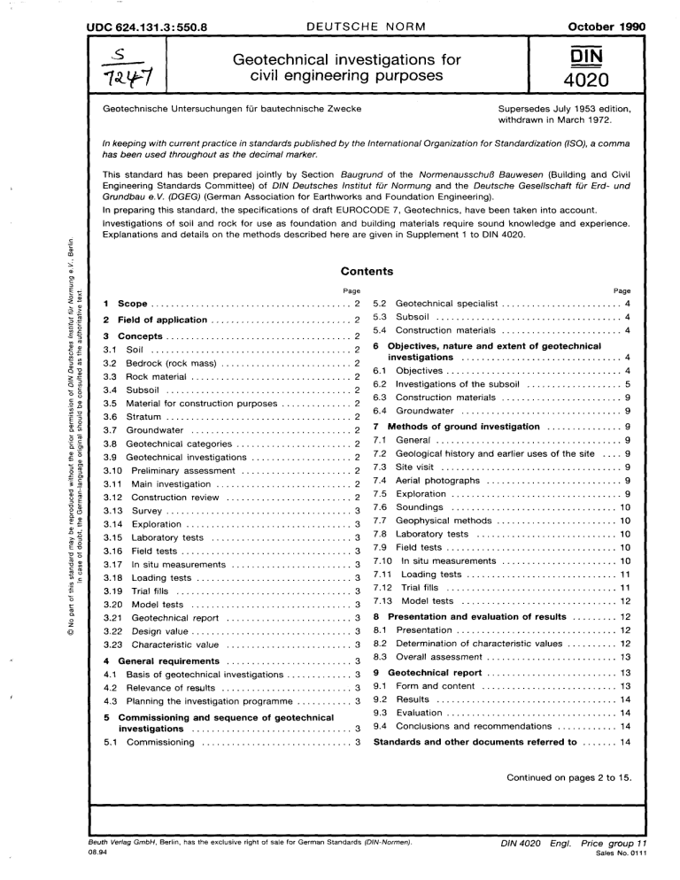 DIN 4020: Geotechnical Investigations for Civil Engineering