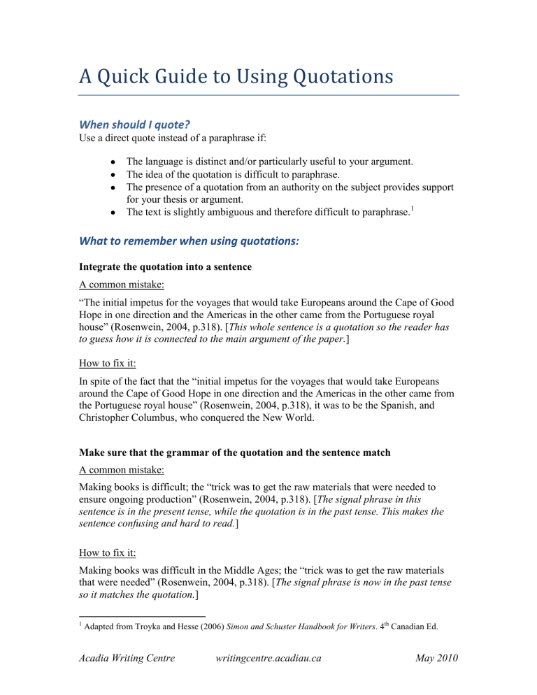 Using Quotations: A Quick Guide for Students